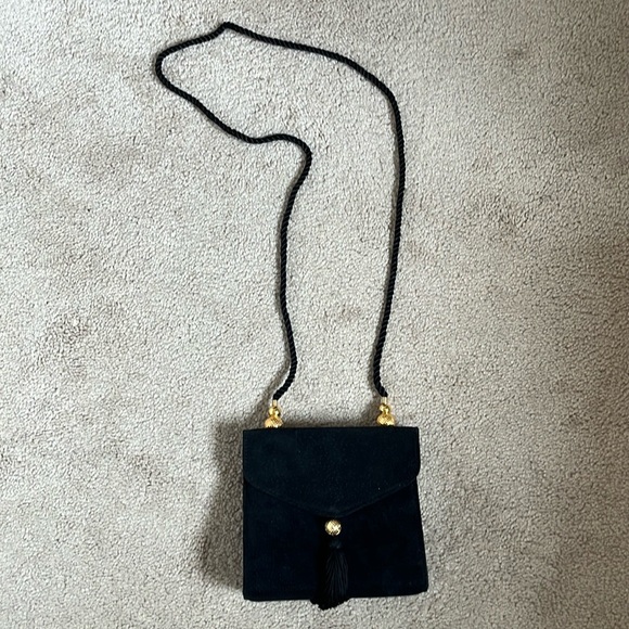 Bags | Vintage 8s 90s Black Genuine Suede Tassel Envelope Box Crossbody ...